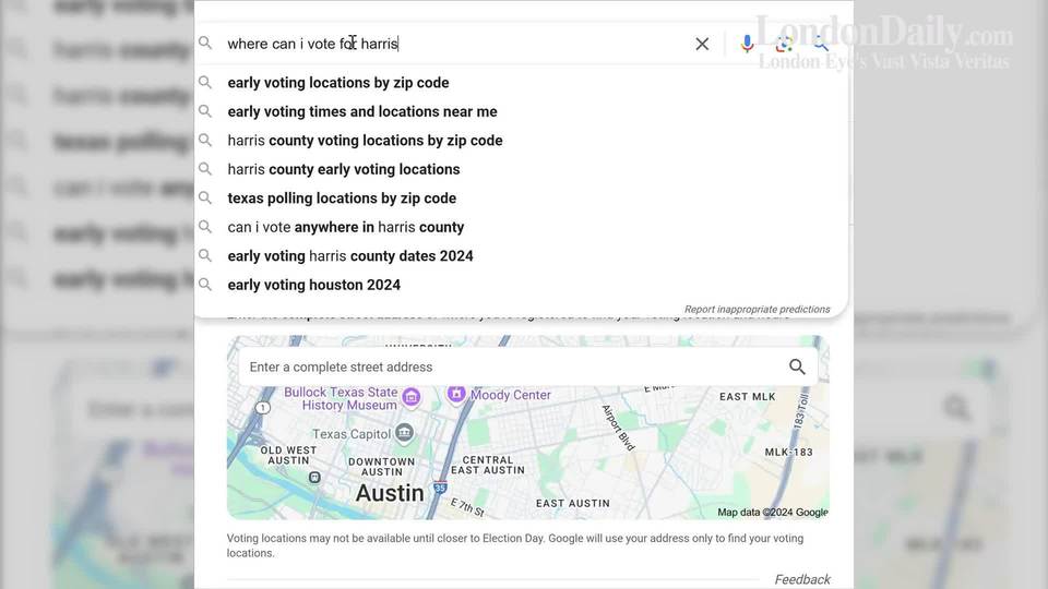 Google shows a ‘Where to Vote’ section with a map for Kamala Harris ...